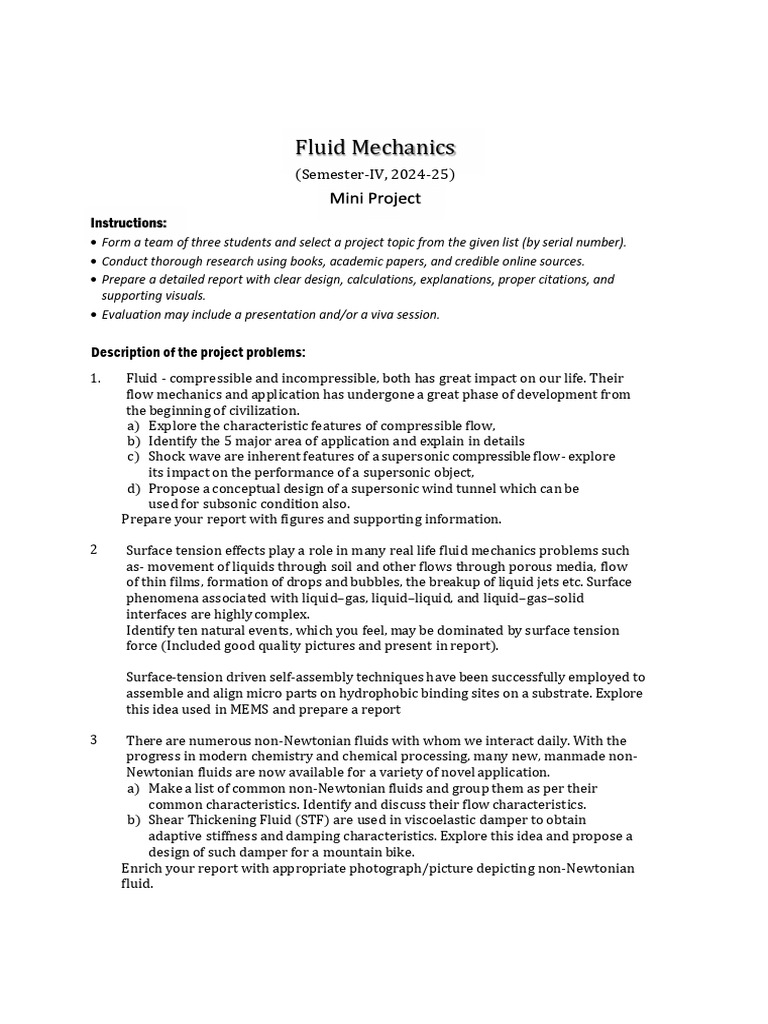 Fluid Mechanics Project Topics Guide | PDF | Mechanical Engineering ...