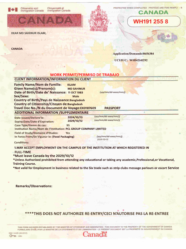 MD ANAMUL ISLAM WORK PERMIT FORM.CANADA | PDF