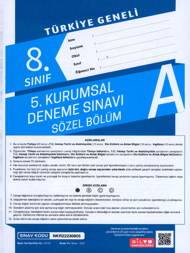 8.Sinif-Deneme-Sinavi-Ve-Cevap-Anahtari-3 | PDF