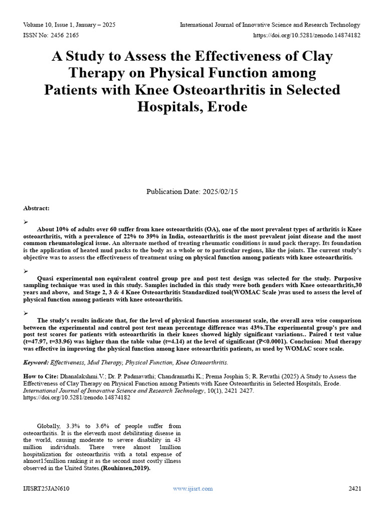 A Study To Assess The Effectiveness of Clay Therapy On Physical ...