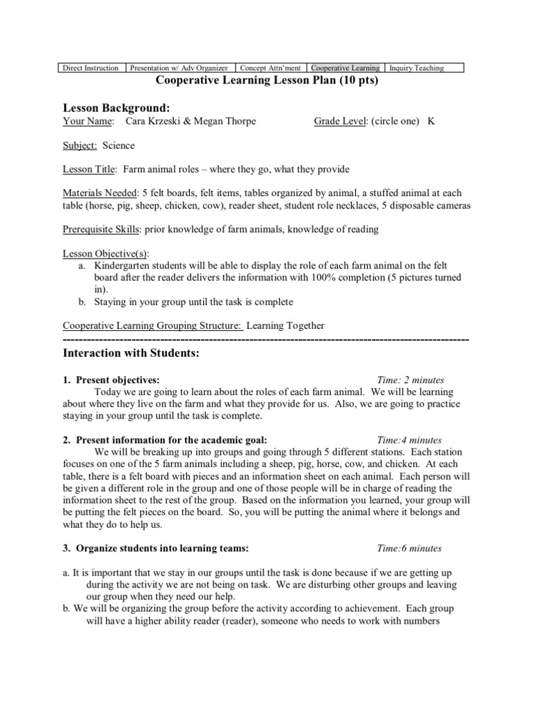 Cooperative Learning Lesson Plan | PDF | Career & Growth | Language ...