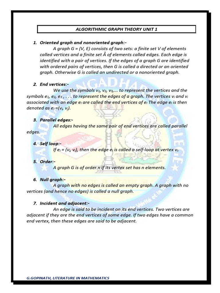 Algorithmic Graph Theory Two Mark | PDF | Vertex (Graph Theory) | Theoretical Computer Science