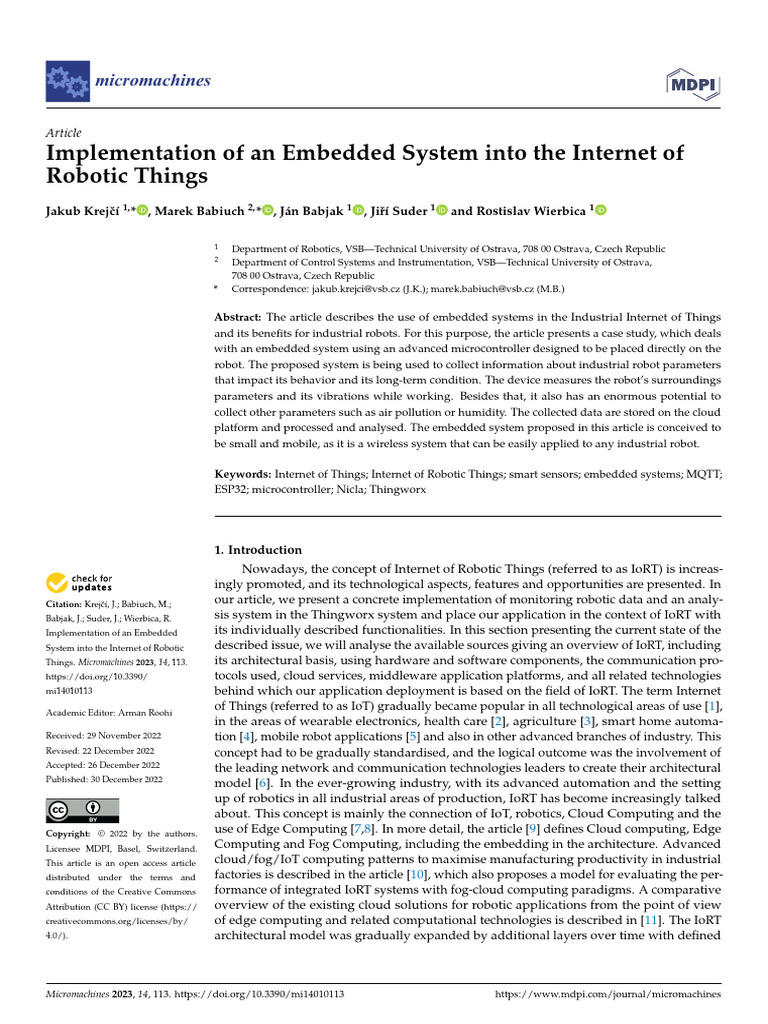 Micromachines 14 00113 v2 | PDF | Microcontroller | Internet Of Things