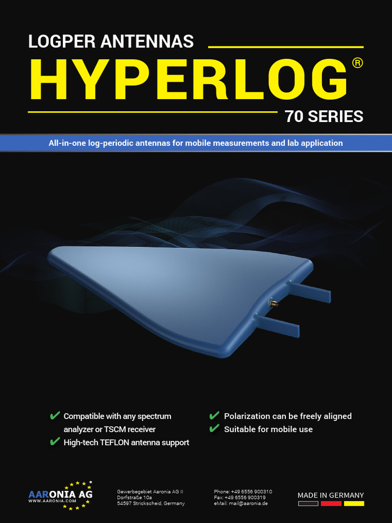 Aaronia HyperLOG 70 Logper Antennas | PDF | Antenna (Radio) | Broadcast Engineering