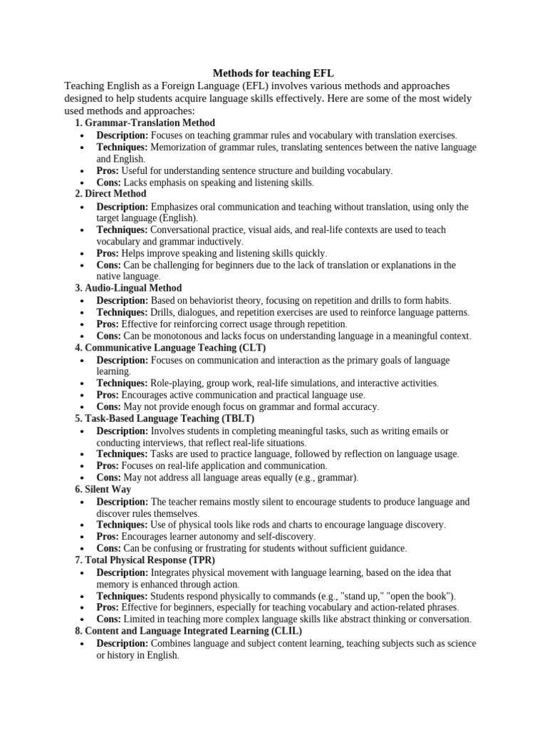 Effective EFL Teaching Methods Explained | PDF | Learning | Language ...