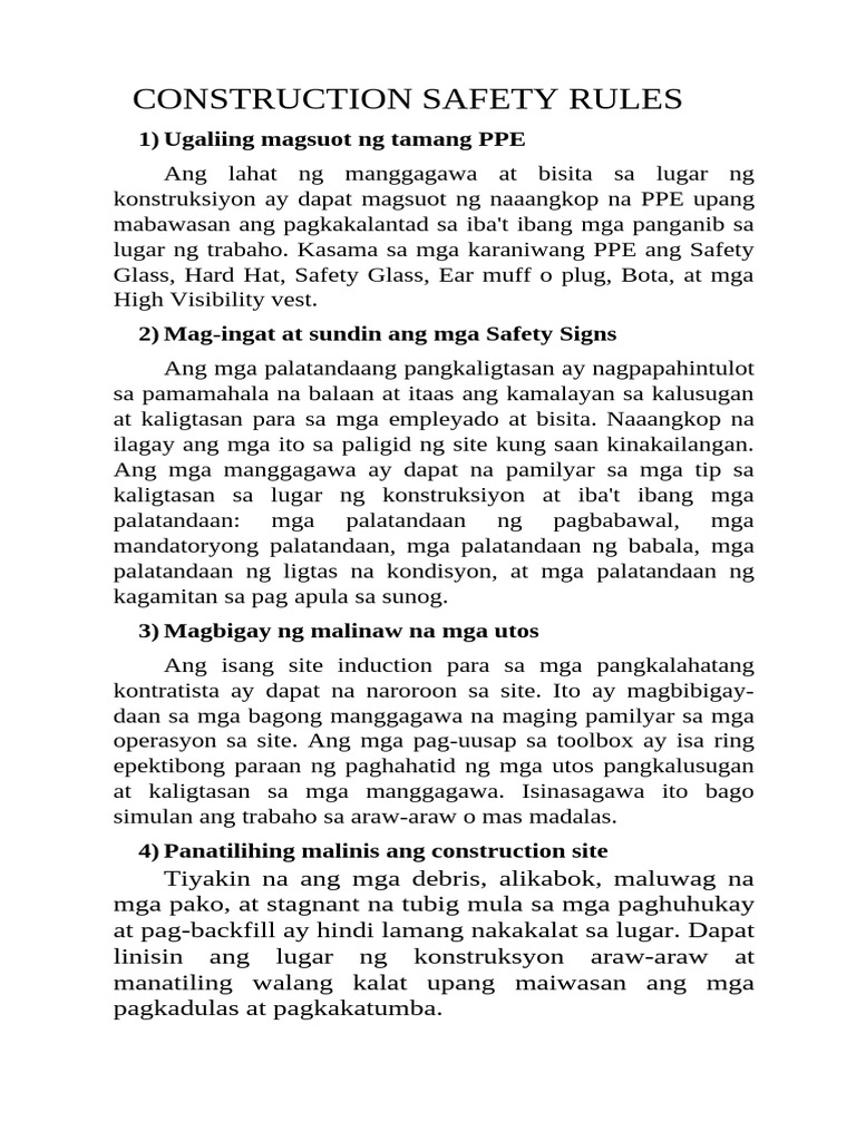 Construction Safety Rules | PDF