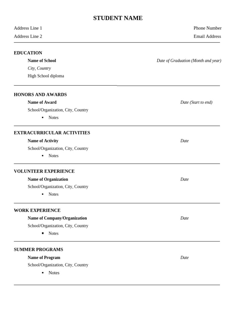 Student Resume Template | PDF