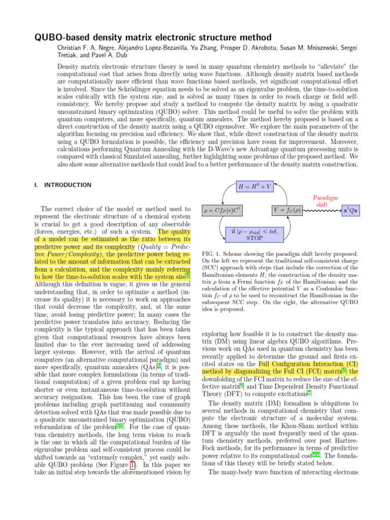 QUBO-based Density Matrix Electronic Structure Method | PDF | Molecular Orbital | Quantum Chemistry