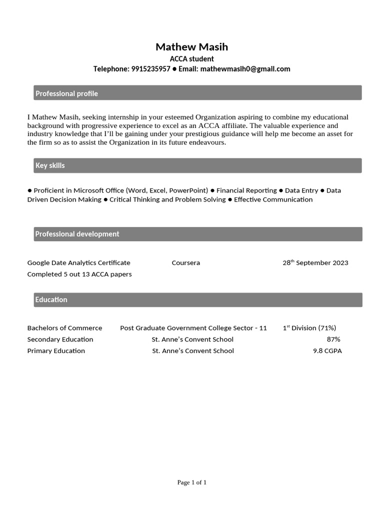 ACCA CV Template | PDF