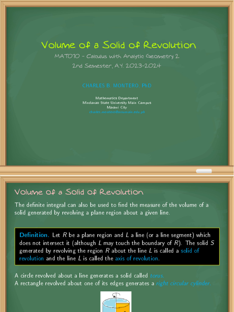 MAT070 4 Volume of A Solid of Revolution | PDF | Integral | Geometry