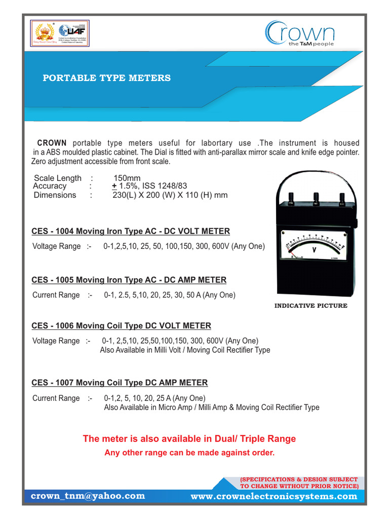Portable AC/DC Meters Specifications | PDF