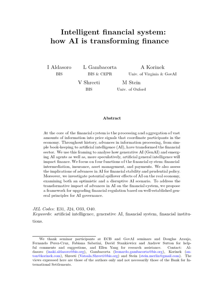 AI's Impact on the Financial System | PDF | Machine Learning ...
