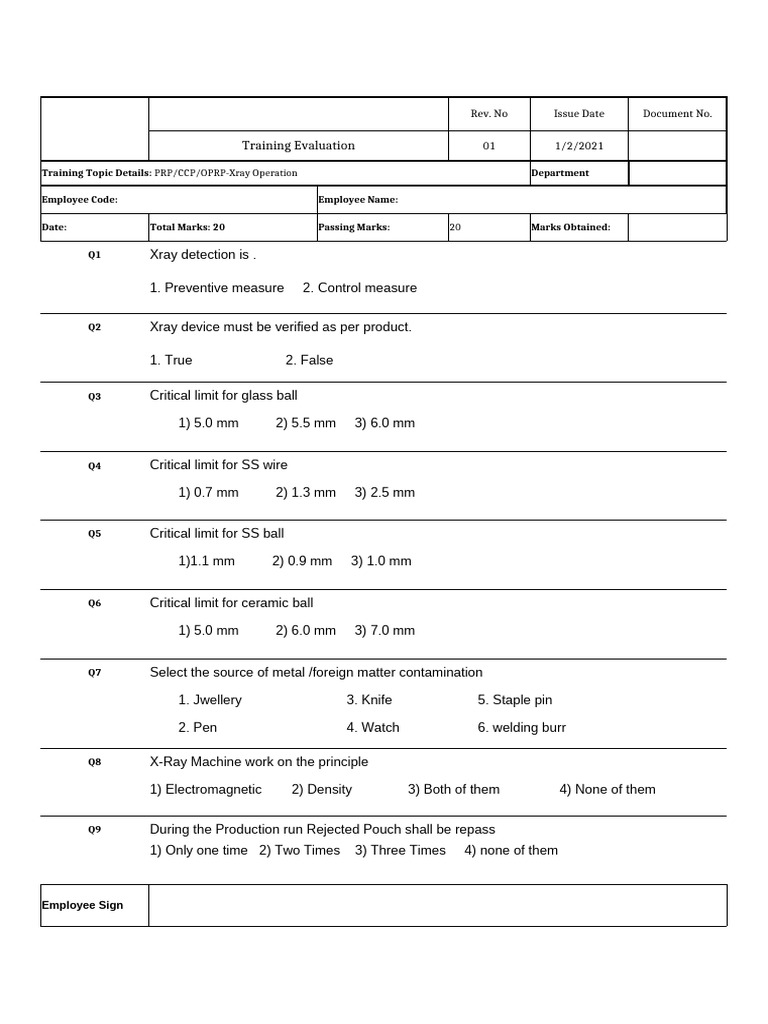 X-Ray Operation Training Evaluation | PDF