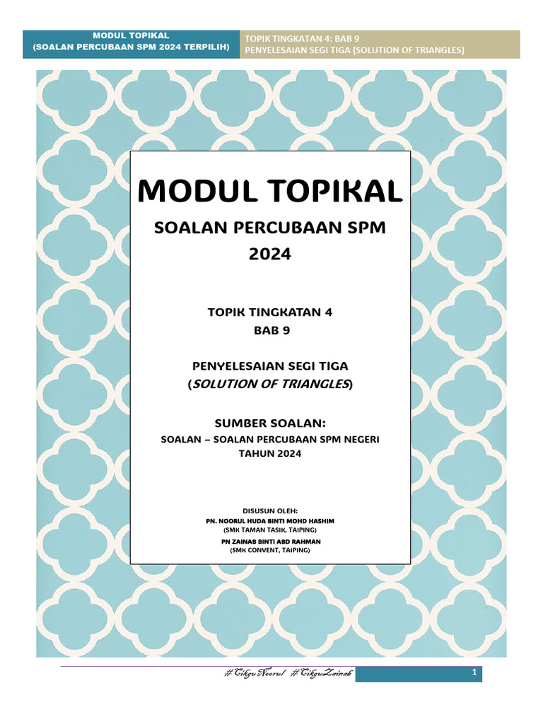 T4 Bab 9 Penyelesaian Segi Tiga (PSPM 2024) - Soalan | PDF