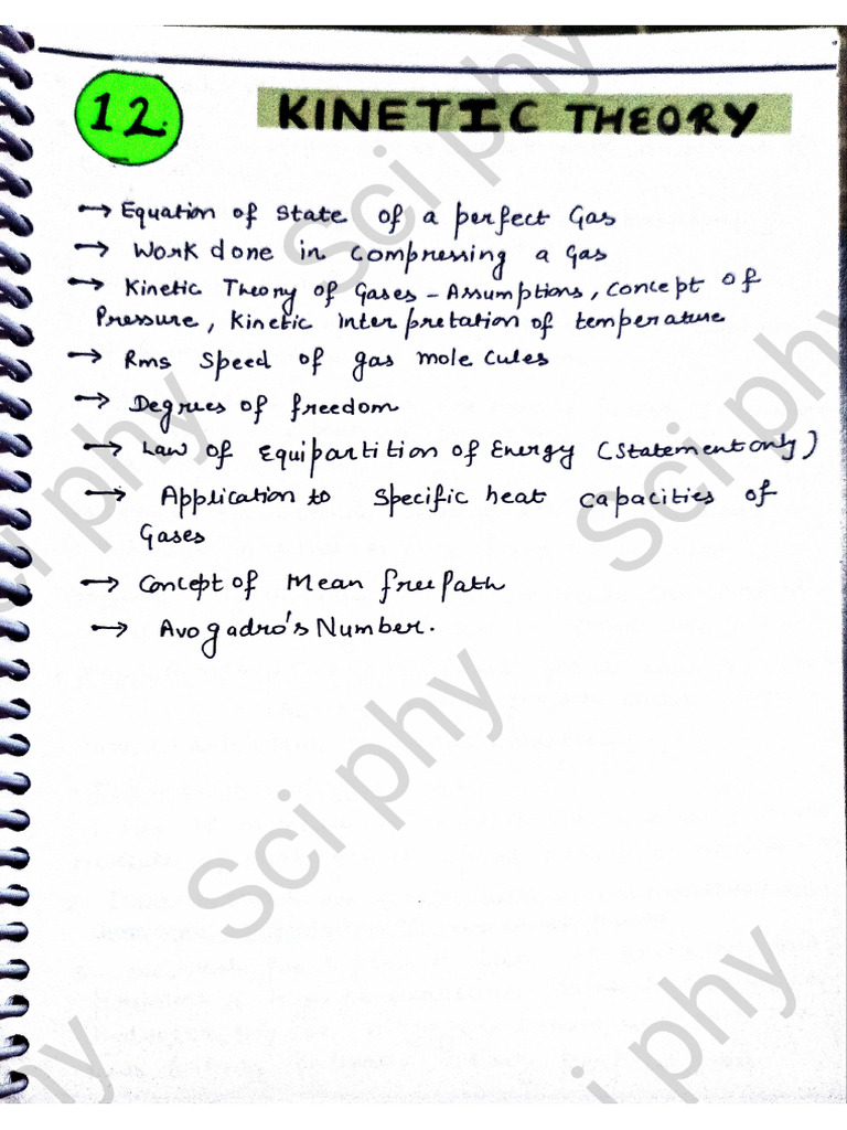 Kinetic Theory of Gases Handwritten Notes | PDF