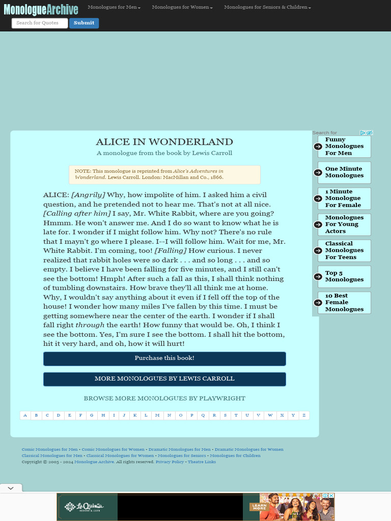 Alice in Wonderland Monologue | PDF | Alice (Alice's Adventures In ...