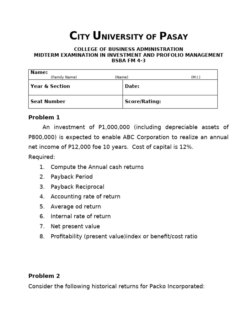 MIDTERM_EXAMINATION_IN_INVESTMENT_AND_PORTFOLIO_MANAGEMENT_FM_4-3(2) | PDF