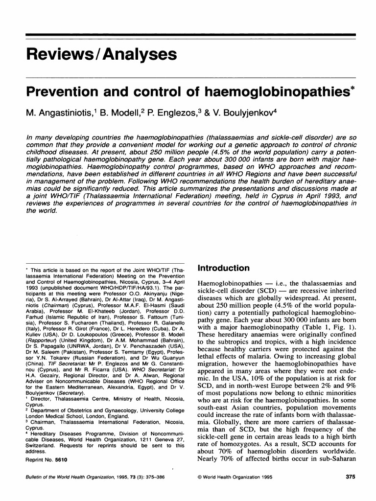 Control Strategies for Haemoglobinopathies | PDF | Medicine | Medical ...