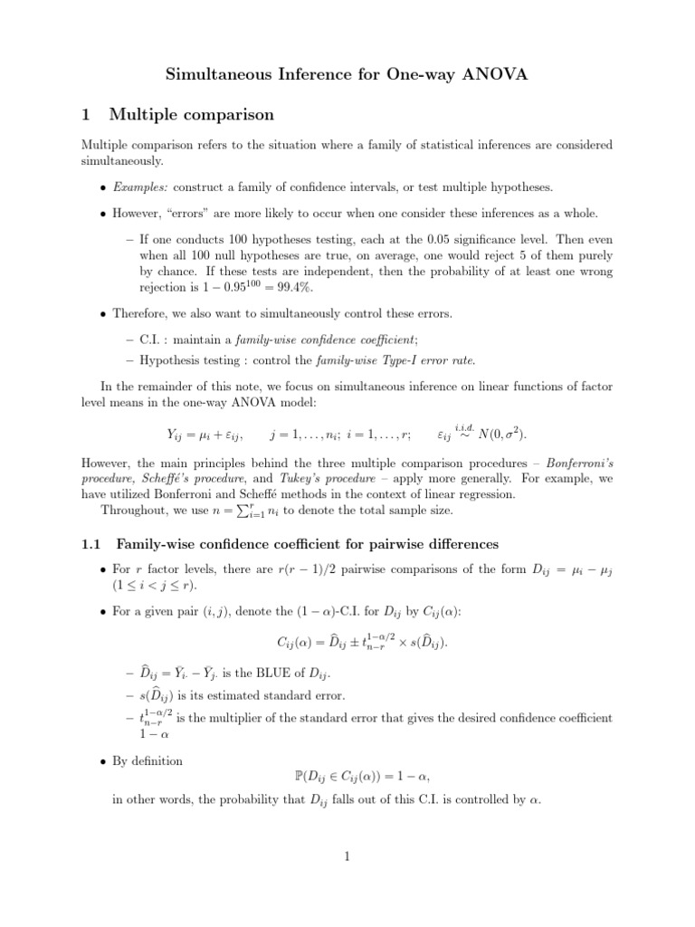 ANOVA Simultaneous Inference | PDF | Multiple Comparisons Problem | Confidence Interval