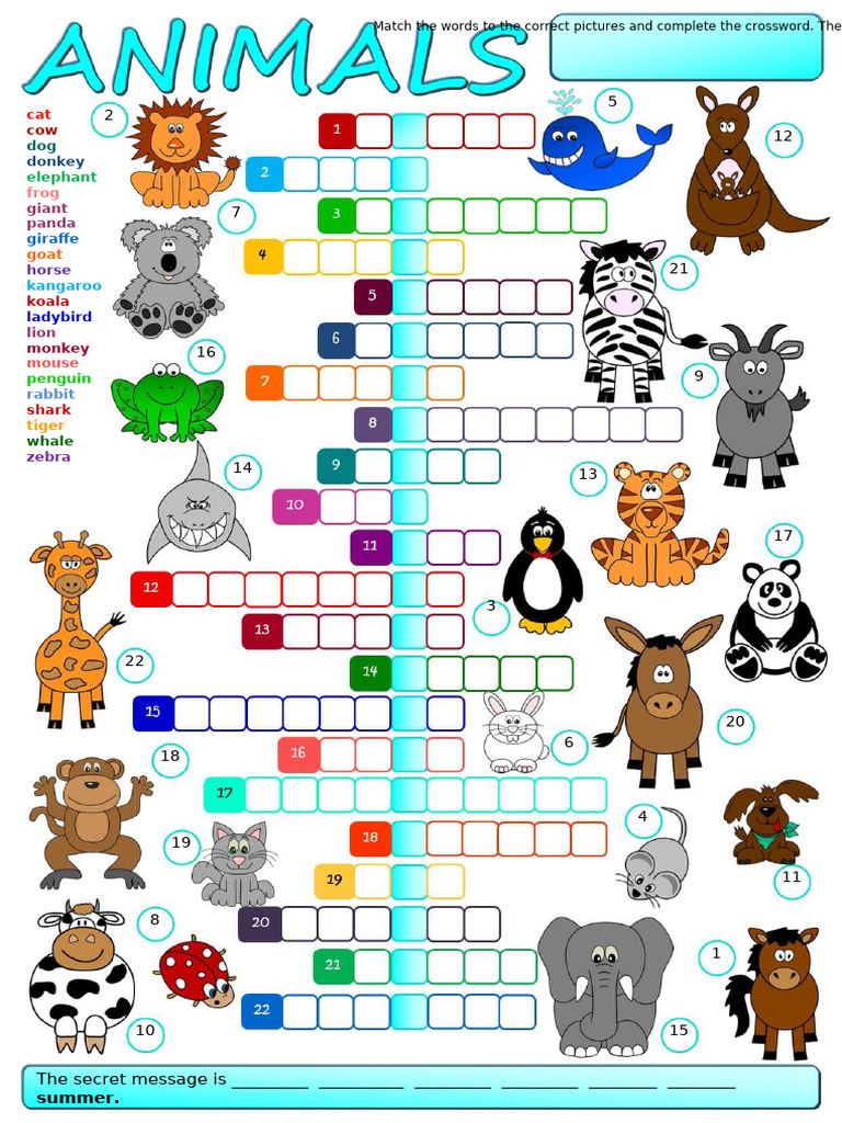 111_animals__crossword | PDF | Zoology | Mammals