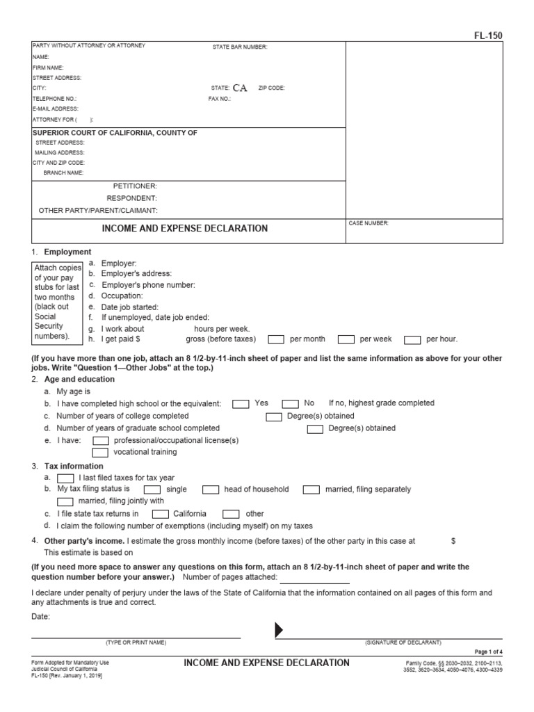 51.100 Income and Expense Declaration - Judicial Council Form ...