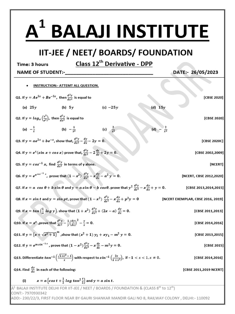 Chandan Sir Balaji Institute DPP 26-05-23 | PDF | Educational Stages | Student Assessment And ...