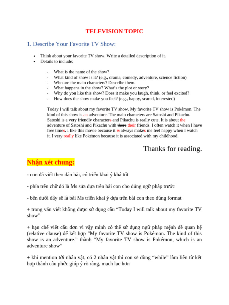 Television Topic - 1 - Feedback | PDF