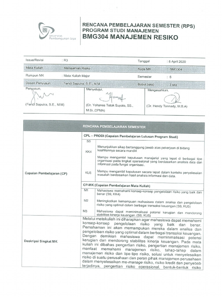 Rps Bmg304 Bmg304 Rps Manajemen Resiko | PDF