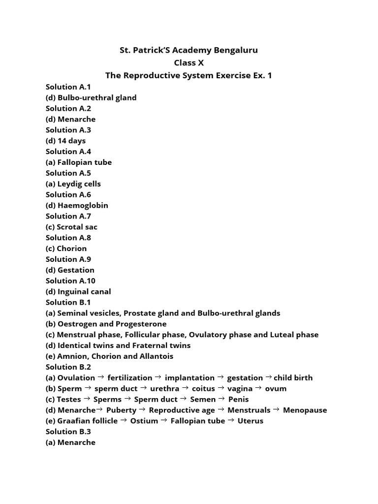 The Reproductive System Exercise Ex | PDF | Testicle | Reproductive System