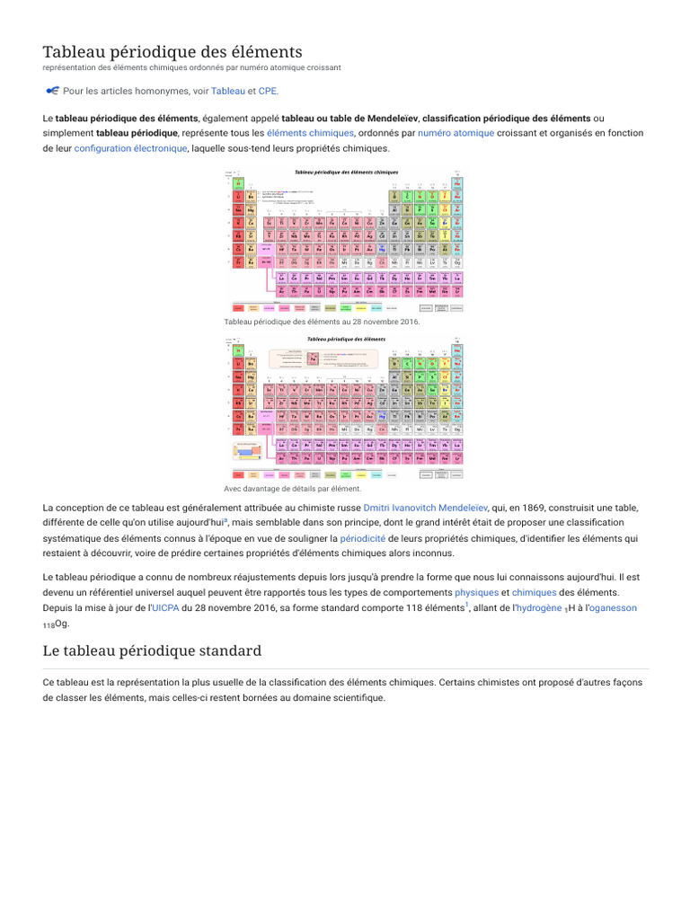 Tableau périodique des éléments chimiques | PDF | Tableau périodique ...