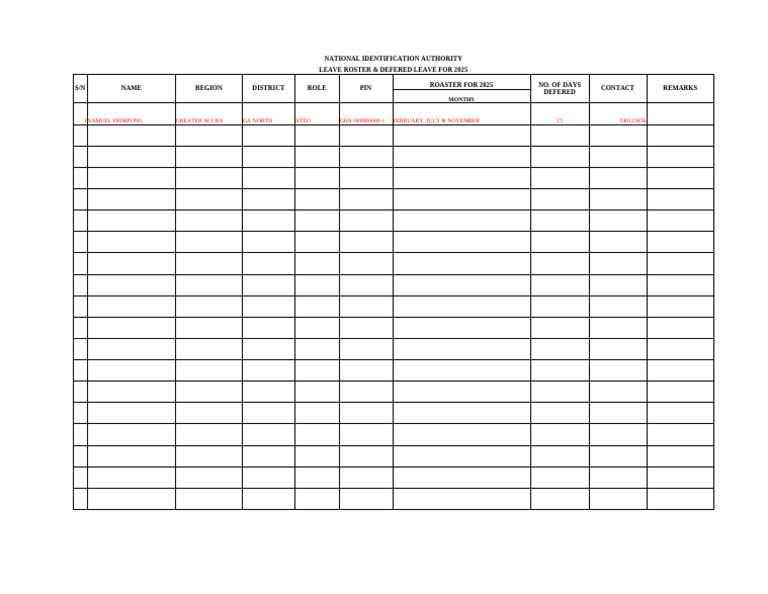 Leave Roster & Defered Leave for 2025 | PDF