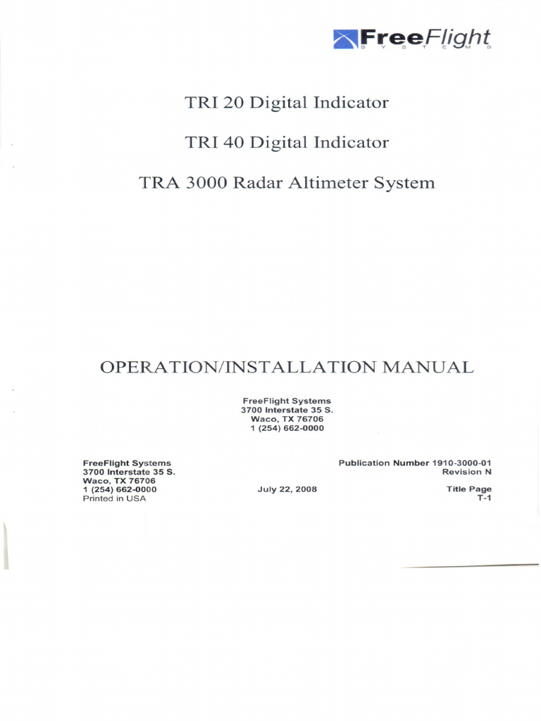 TRA 3000 Radar Altimeter Manual | PDF | Antenna (Radio) | Radar