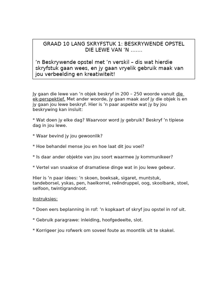 Beskrywende Opstel | PDF