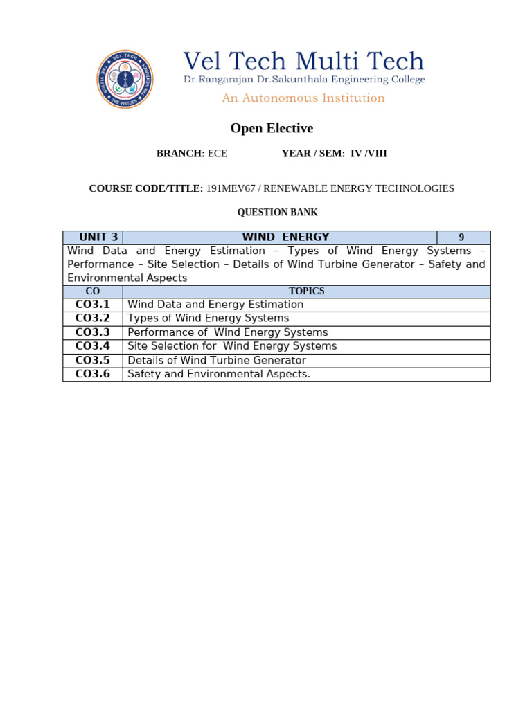 191mev67 Rse QB Unit 3 & 4 | PDF | Biofuel | Wind Turbine