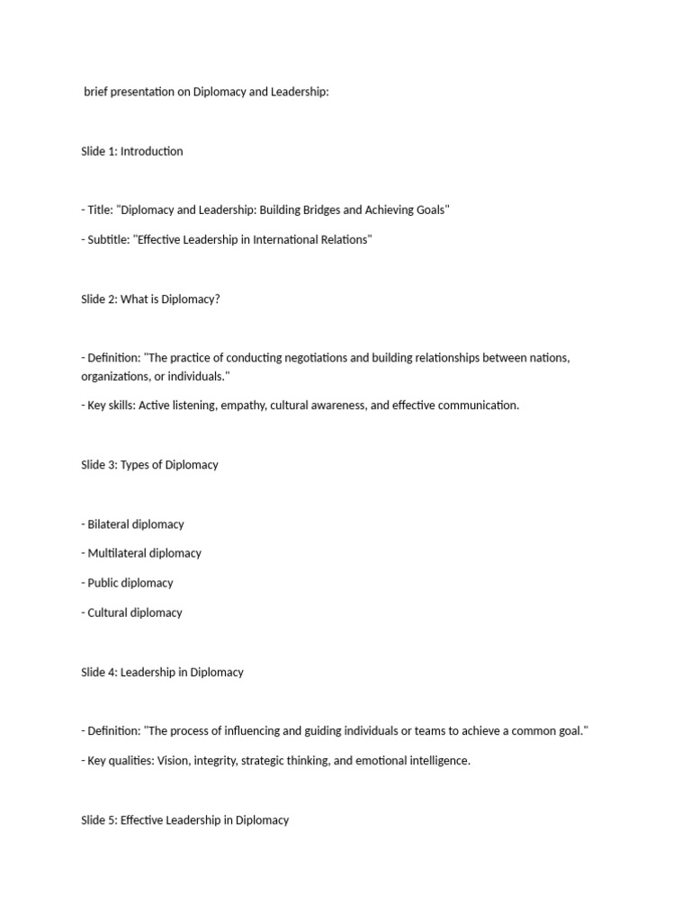 Diplomacy and Leadership Essentials | PDF