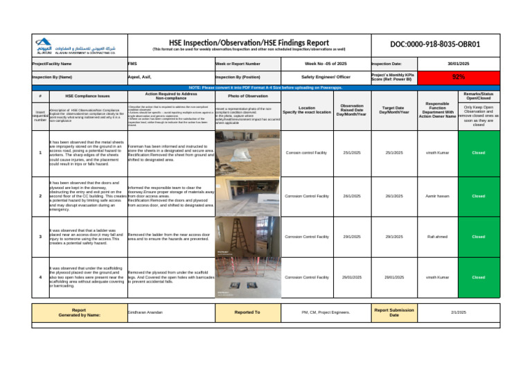 Weekly Observation Report (Jan) 2025-5 | PDF | Regulatory Compliance