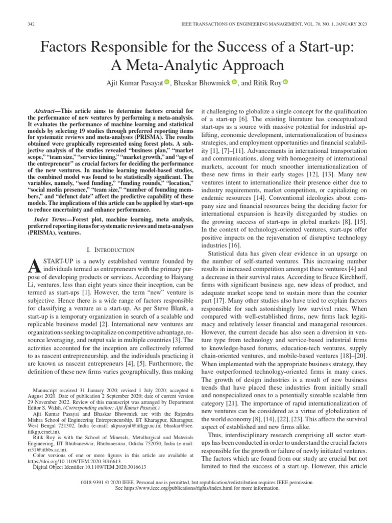 Factors Responsible For The Success of A Start-Up A Meta-Analytic Approach | PDF | Meta Analysis ...