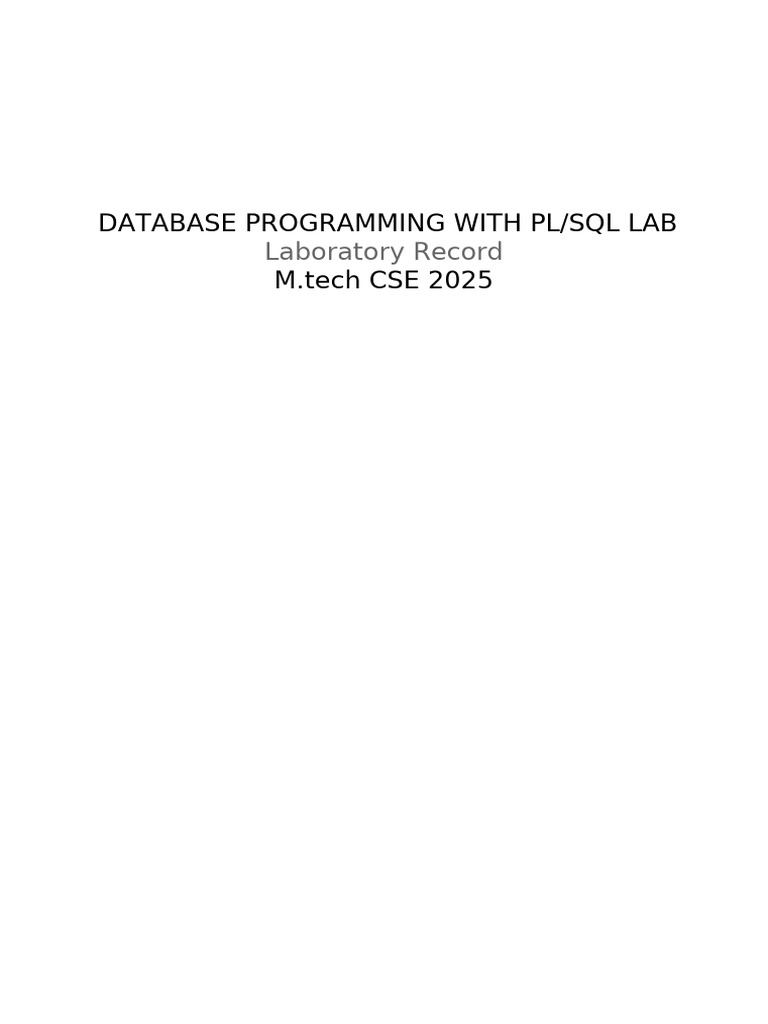 Dbms Lab Manual Mtech Cse 2025 | PDF | Pl/Sql | Databases