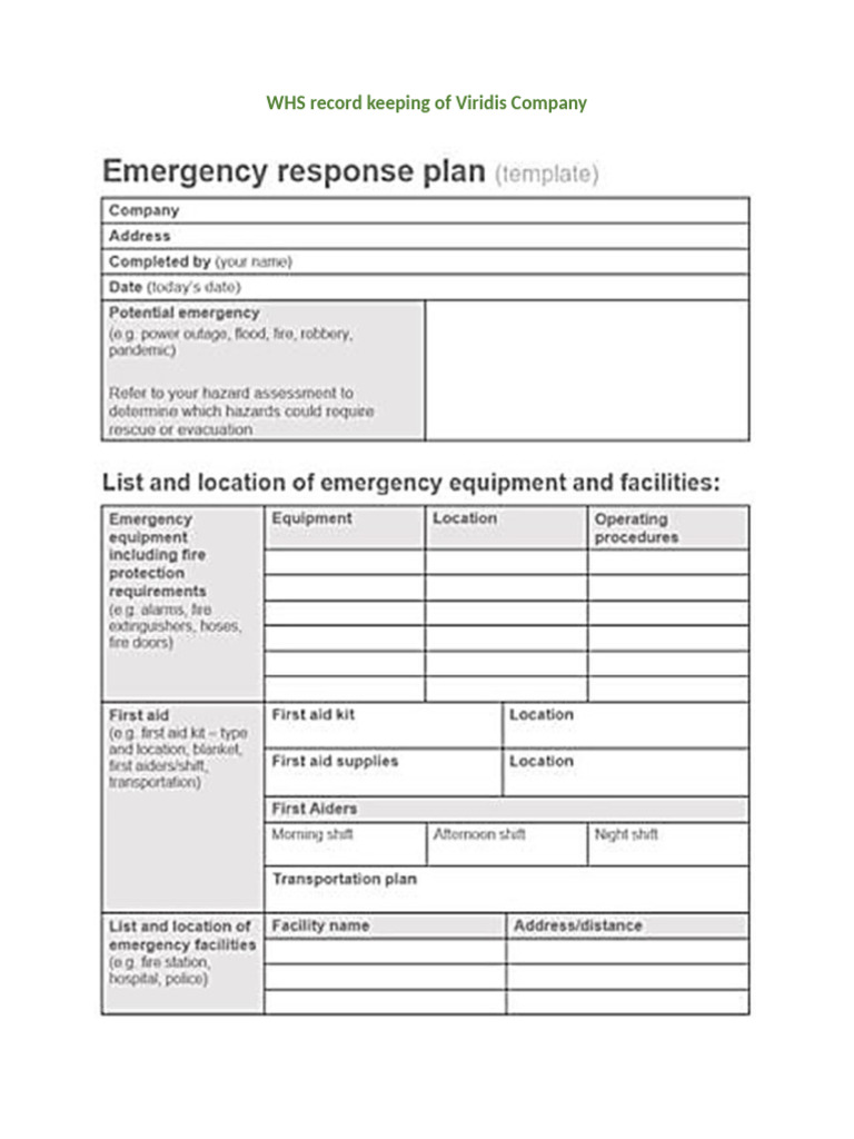 WHS record keeping of Viridis Company | PDF