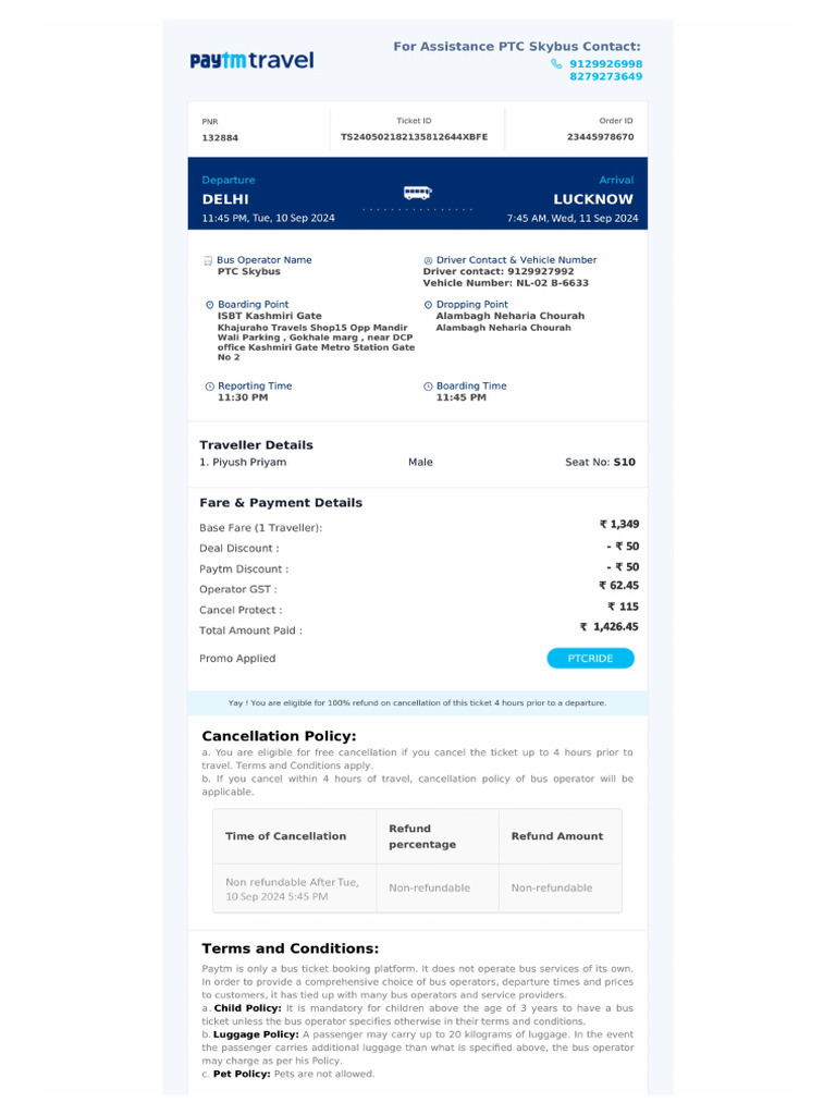 Paytm Bus ETicket (2) | PDF