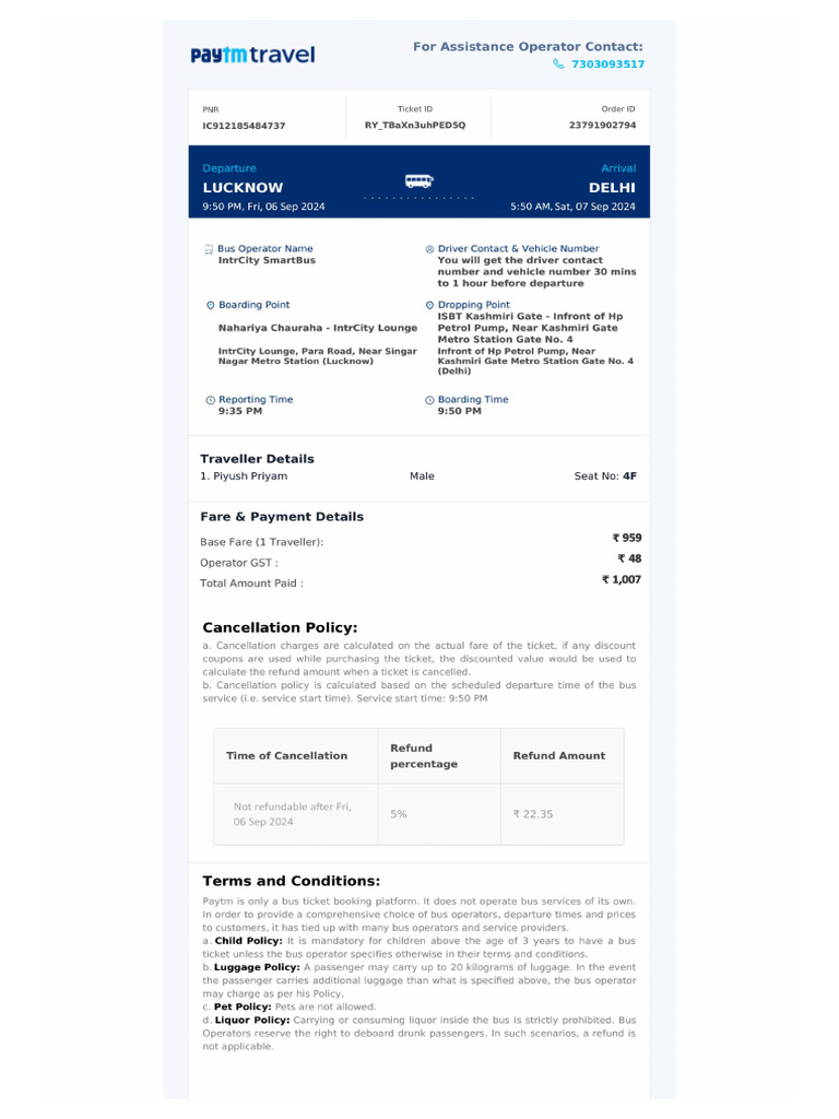 Paytm Bus ETicket 22 | PDF