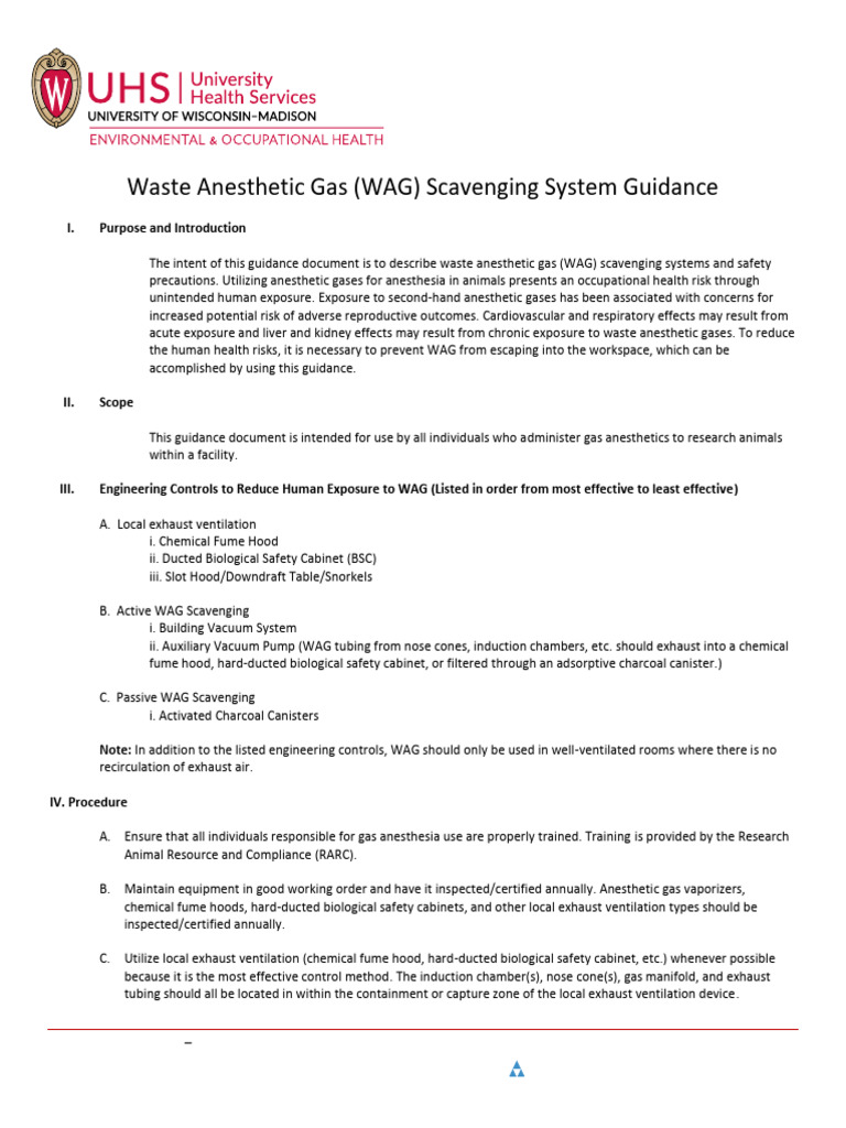 Waste Anesthetic Gas Safety Guidelines | PDF | Anesthesia ...
