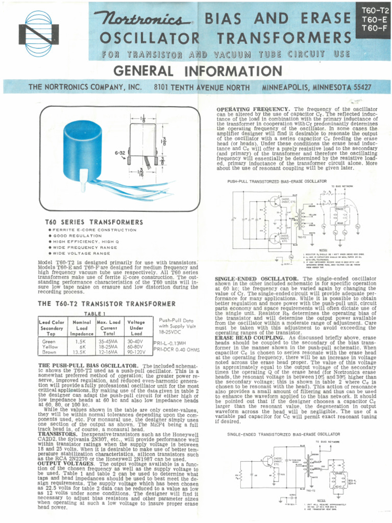 Norteonics Ta-T60-E Tape Transformer Erase | PDF