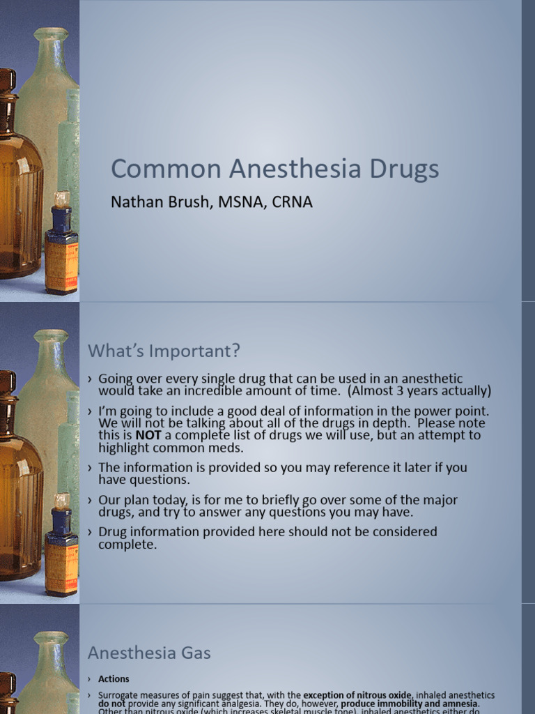 Overview of Common Anesthesia Drugs | PDF | Pharmacology | Clinical ...