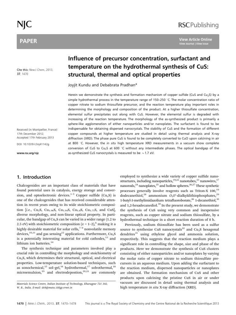 2013 - NJC - Influence of Precursor | PDF | Energy Dispersive X Ray Spectroscopy | Nanoparticle