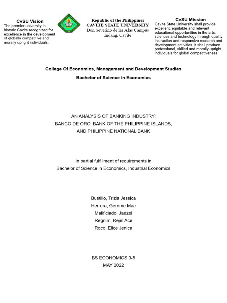 AN ANALYSIS OF BANKING INDUSTRY BANCO DE ORO BANK OF THE PHILIPPINE