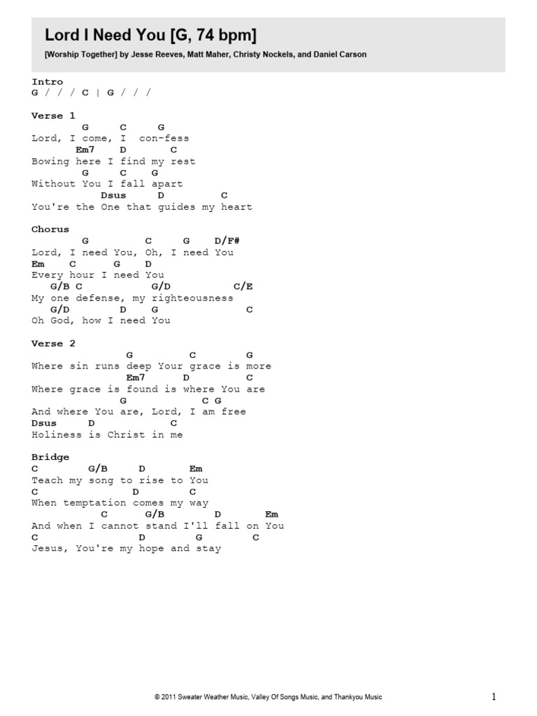 Lord I Need You - Worship Lyrics | PDF