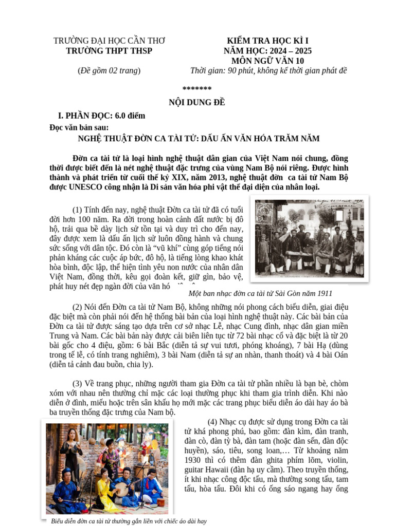 1 HOAN CHINH HDC-ĐỀ KIỂM TRA HK1-NV10 (24-25) | PDF