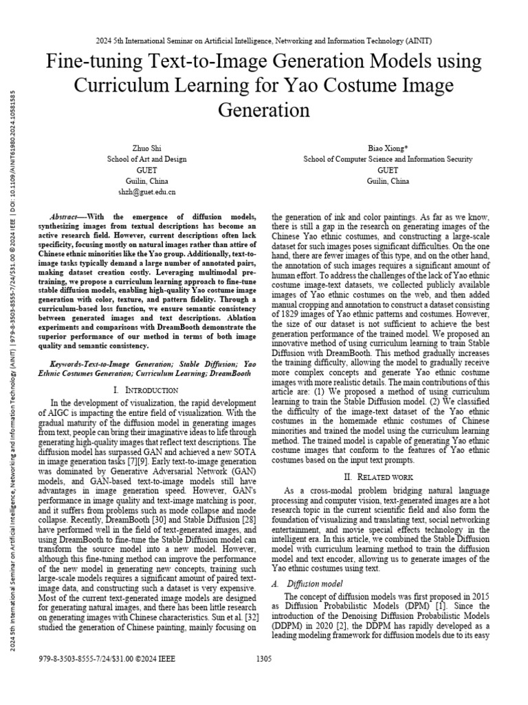 Shi - 2024 - Fine Tuning Text-to-Image Generation Models Using Curriculum Learning for Yao ...