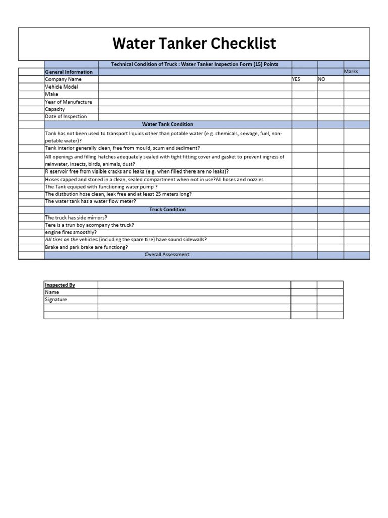 Attachment 6 - Water Tanker Inspection Form PDF | PDF